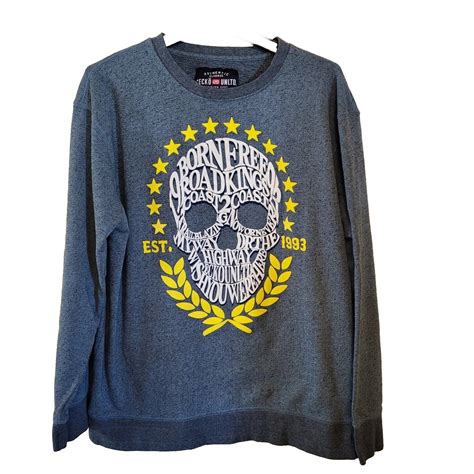 Ecko Unltd Mens Skull Graphic Blue Crew Neck Light Weight Sweatshirt