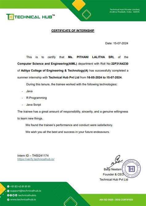 Internship Professionaldevelopment Career Grateful Lalitha Sri