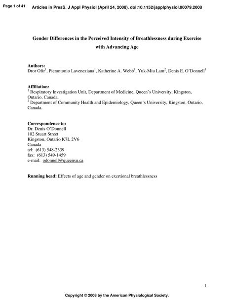 Pdf Sex Differences In The Perceived Intensity Of Breathlessness During Exercise With
