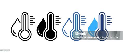 Water Temperature Indicator Silhouette And Line Icon Set Mercury
