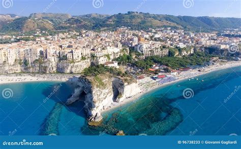 Amazing Aerial View Of Tropea Beach In Calabria Italy Stock Image