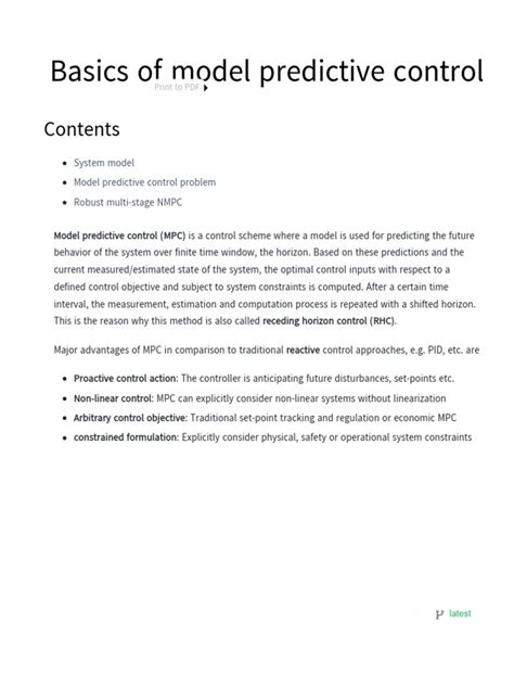 Basics Of Model Predictive Control Do Mpc 465 Documentation Pdf Applied Mathematics