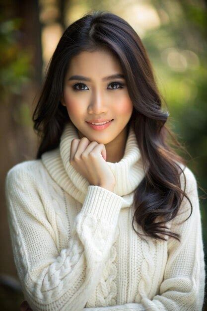 Beautiful Indonesian Girl In White Sweater Premium Ai Generated Image