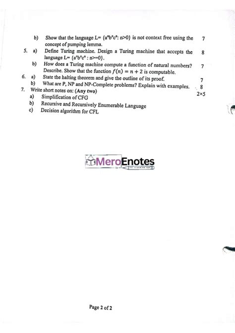 Pu Be Computer Theory Of Computation Question Paper 4th Sem Mero Enotes