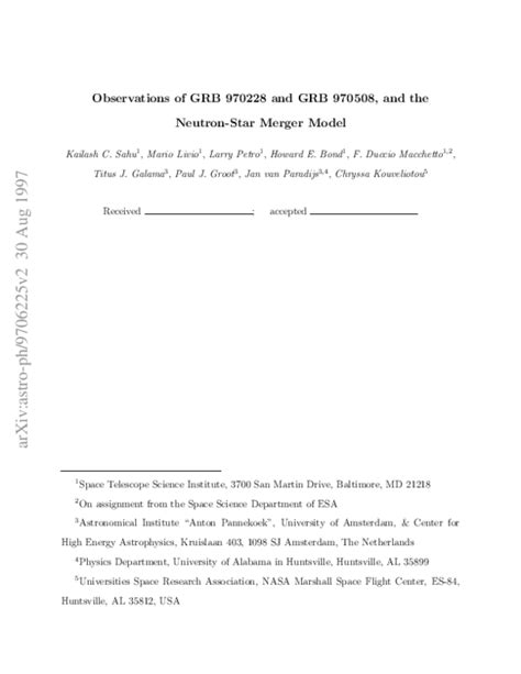 Pdf Grb 970228 And 970508 Neutron Star Merger Insights