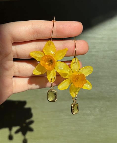 Daffodil Earrings Real Flower Jewelry Handmade Floral T Spring