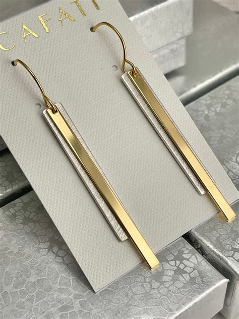 Linear Earrings Gold Silver Earrings Line Earrings Mixed Etsy