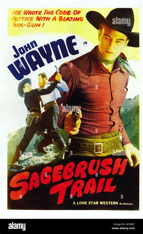 Sagebrush Trail Right John Wayne On 1940s Reissue Poster 1933 Stock