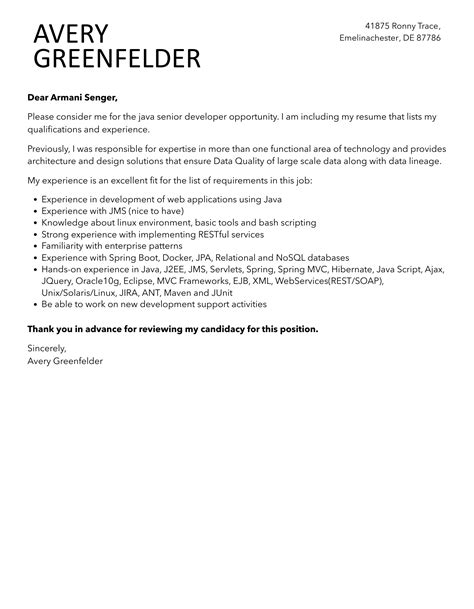 Java Senior Developer Cover Letter Velvet Jobs