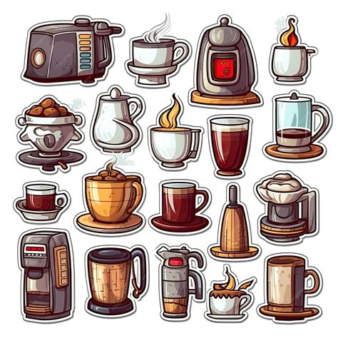 Premium Ai Image Cofffe Icons Set Sticker On White Background