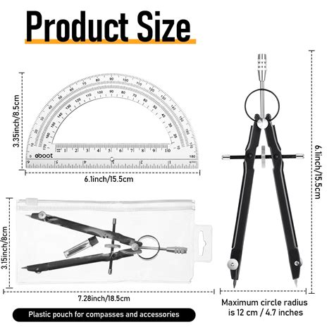 Eboot Student Geometry Math Set Drawing Compass And 6