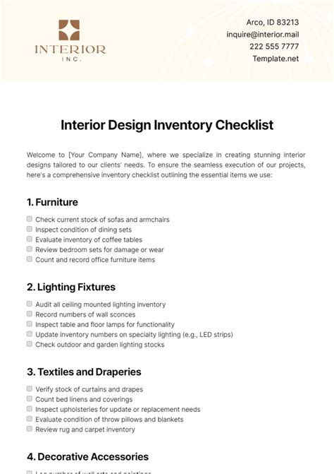 Free Interior Design Checklist Templates Editable And Printable