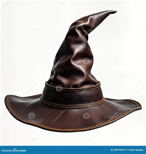 Brown Wizard Hat Isolated On White Background Pointy Hat With Wide