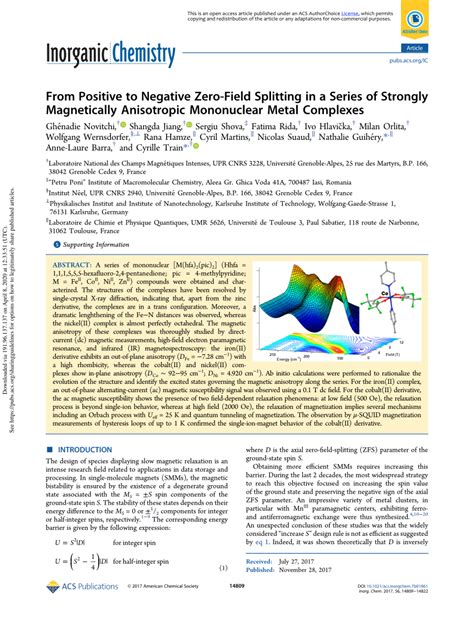 Pdf From Positive To Negative Zero Field Splitting In A Series Of Strongly Magnetically