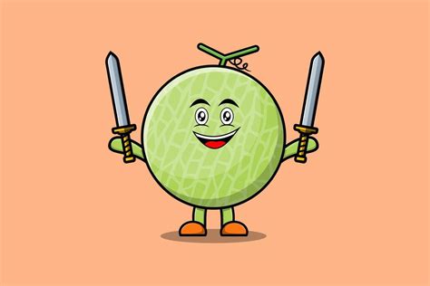 Cute Cartoon Melon Character Holding Two Sword 14726932 Vector Art At Vecteezy