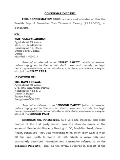 Confirmation Deed Pdf Deed Property