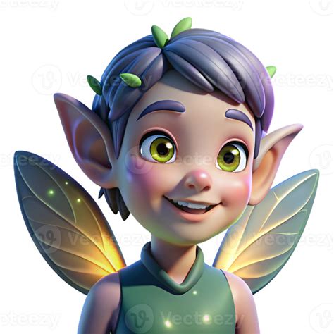 Beautiful Vintage Portrait Of A Mischievous Pixie With Iridescent Wings Sparkling Eyes And A