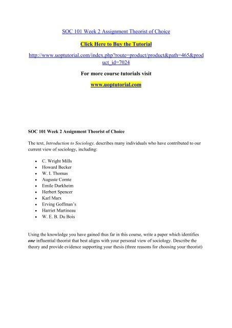 Soc 101 Week 2 Assignment Theorist Of Choiceuoptutorial