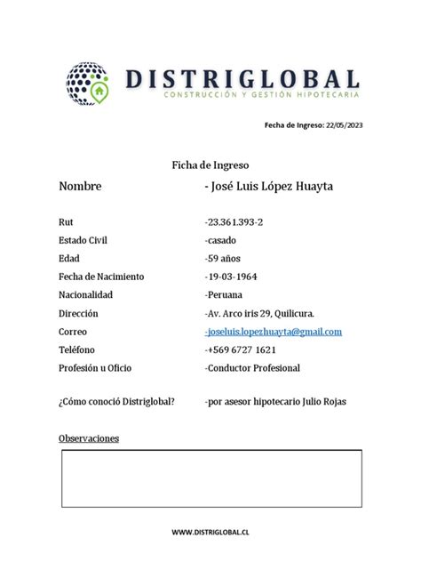 1 Ficha De Ingreso Pdf