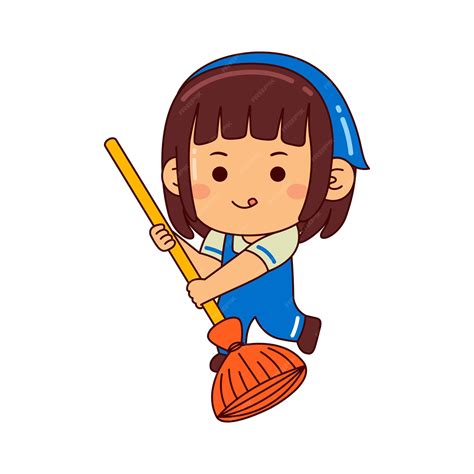 Premium Vector Cute House Cleaner Girl Cartoon Character
