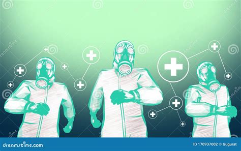 Corona Virus With Defense Green Background And People Preventing Toxins