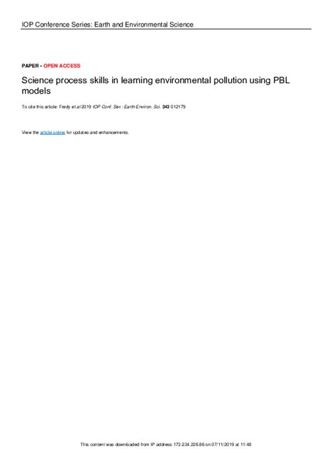 Pdf Science Process Skills In Learning Environmental Pollution Using