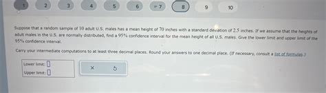 Solved Suppose That A Random Sample Of 10 Adult U S Males Chegg Com