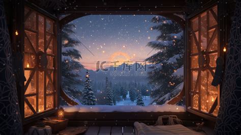 冬季窗外雪景26插画图片 千库网