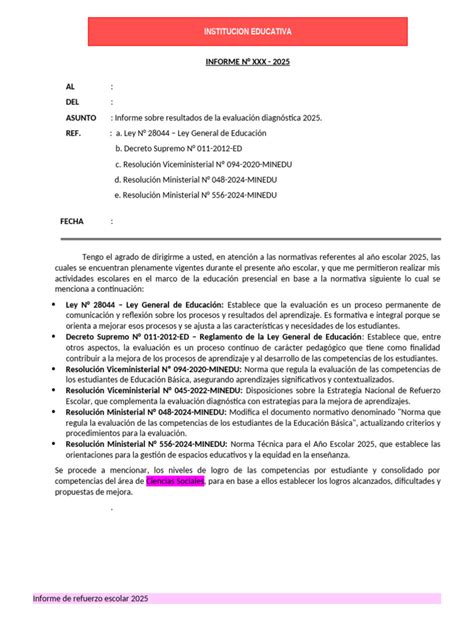 Informe De Evaluacion Diagnostica Cc Ss 2025 Pdf Sustentabilidad