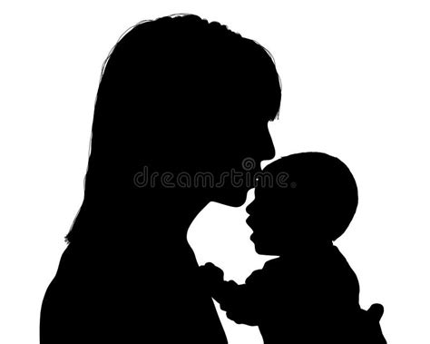 Mãe Que Beija Sua Silhueta Da Criança Recém Nascida Ilustração Stock