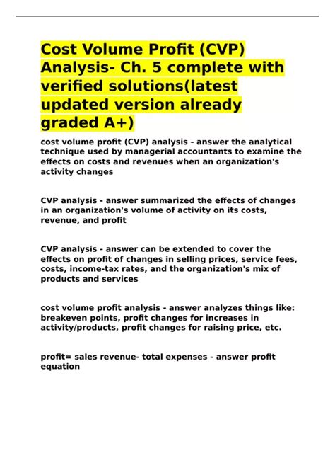 Cost Volume Profit Cvp Analysis Ch 5 Complete With Verified Solutionslatest Updated Version