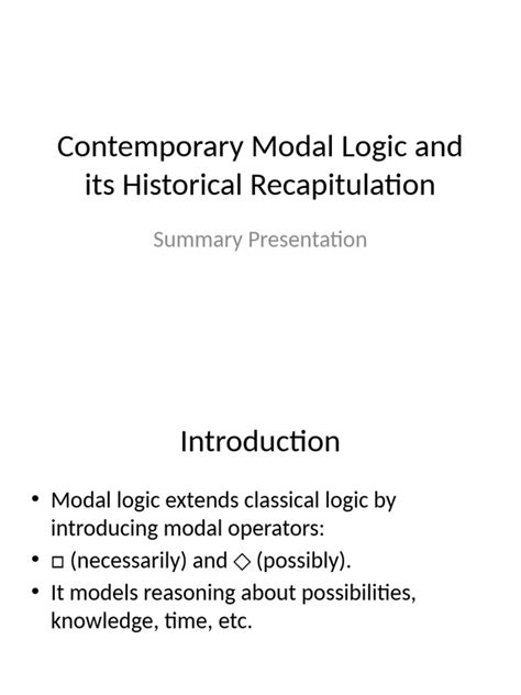 Contemporary Modal Logic Presentation Pdf