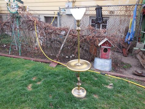 Mid Century Pretty Brass Pole Lamp With Table Haute Juice