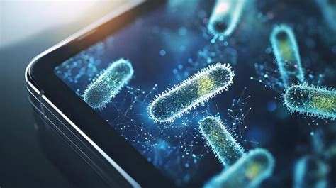 Digital Visualization Of Bacteria On A Smartphone Screen Representing Tech Hygiene Premium Ai