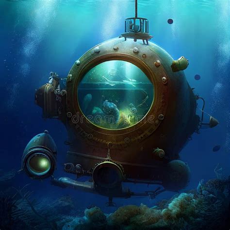 Bathyscaphe Exploring The Underwater Of The Oceans Stock Illustration Illustration Of Machine