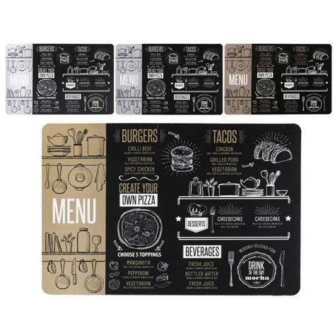Set Of 4 Placemats Vintage Menu Design Restaurant Chalkboard Dining