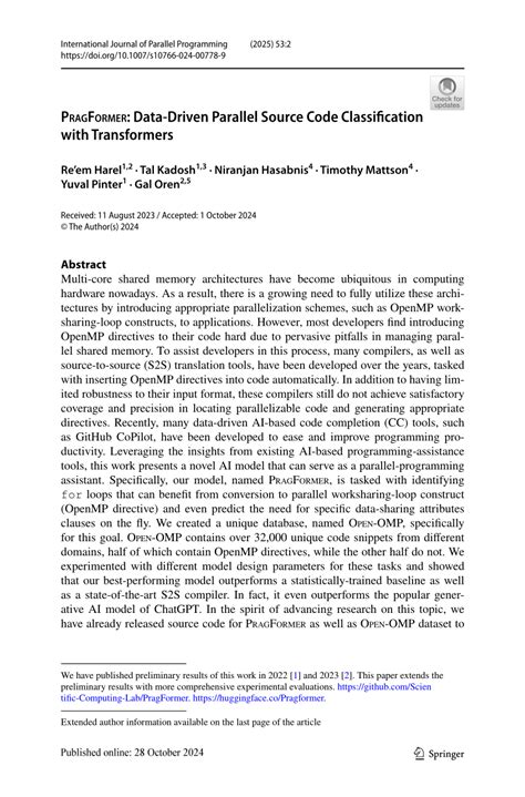 Pdf Pragformer Data Driven Parallel Source Code Classification With