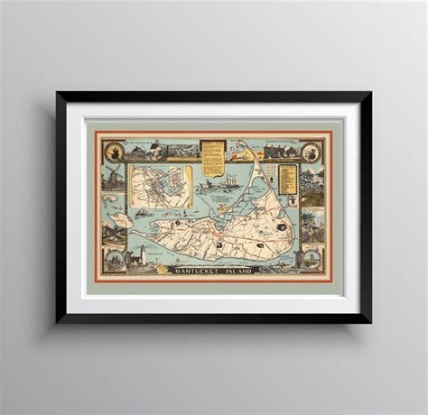 Nantucket Island Vintage Reproduction Tourist Map Poster For Home