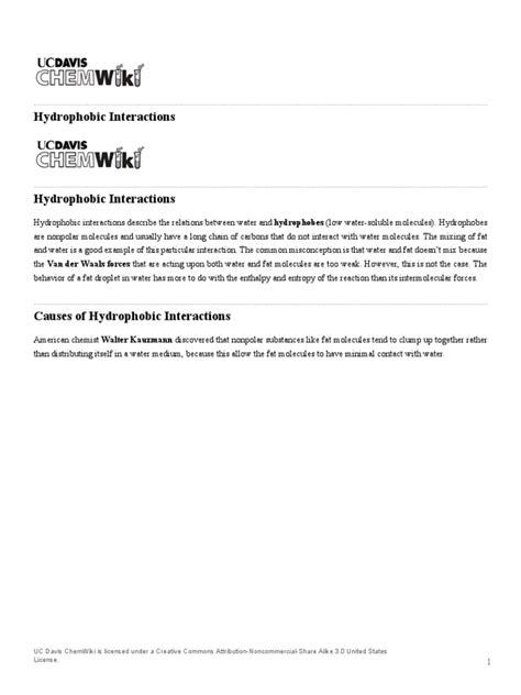 Hydrophobic Interactions Pdf Chemistry Hydrophobe
