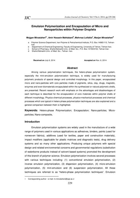 Pdf Emulsion Polymerization And Encapsulation Of Micro And