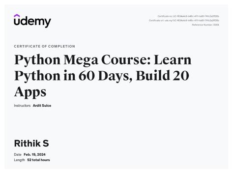 Rithik S On Linkedin I Have Completed A Course On Python On Udemy