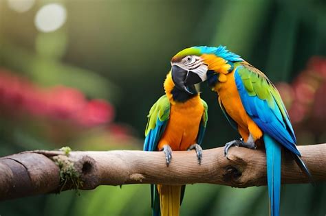 Premium Photo Two Macaws Sitting On A Branch