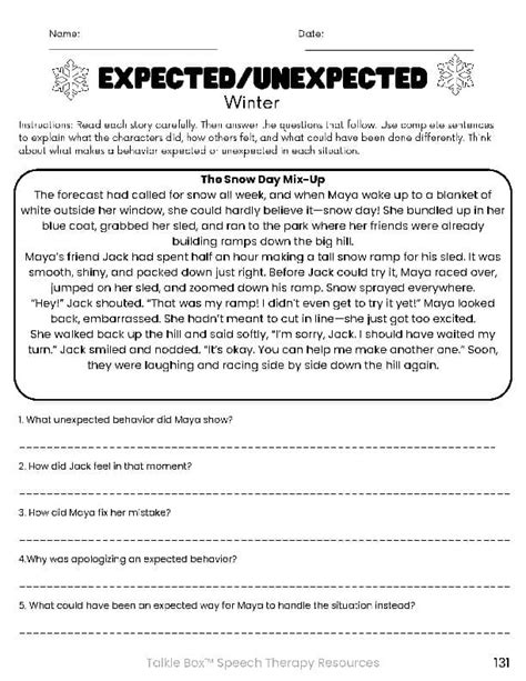Winter Expected And Unexpected Behavior Worksheets Social Thinking