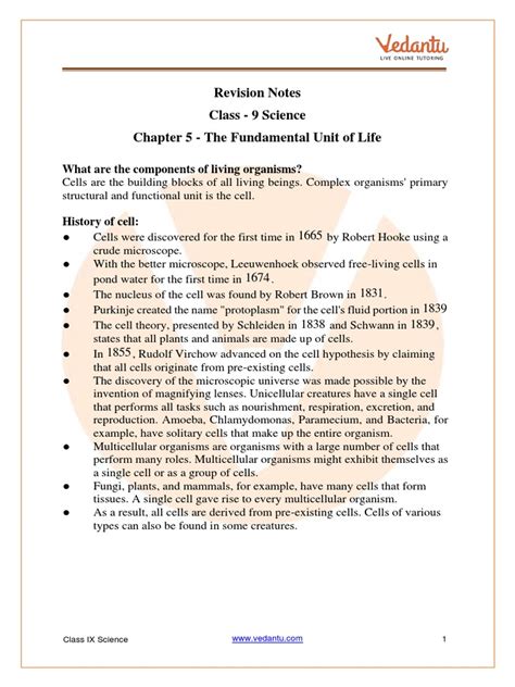 Class 9 Science Chapter 0 Revision Notes Pdf Endoplasmic Reticulum