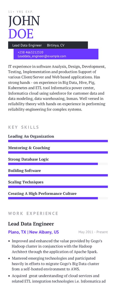 Lead Data Engineer Resume Example With Content Sample Craftmycv