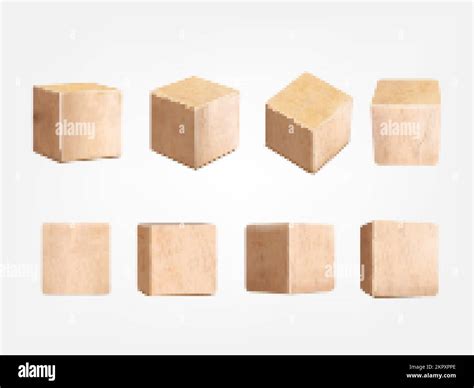 Realistic Wooden Blocks 3d Wood Cube Block With Timber Surface For