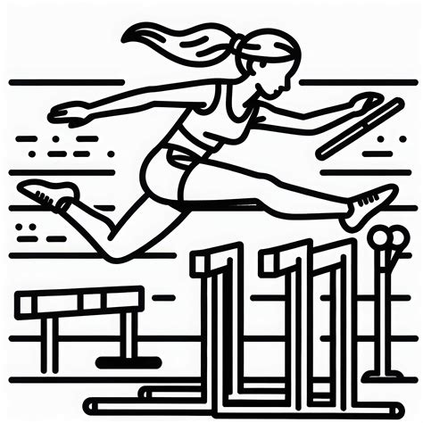 Athlete Jumps Over Hurdle In Athletics Stadium Free Coloring Page