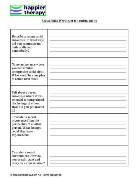 Social Skills Worksheet For Autism Adults Happiertherapy