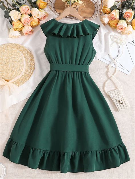 Tween Girl Ruffle Trim Wrap Dress Shein Usa