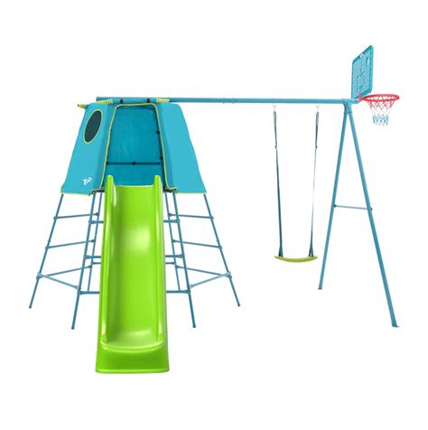 Tp Explorer Metal Climbing Frame Set With Ripple Slide And Basketball Ho